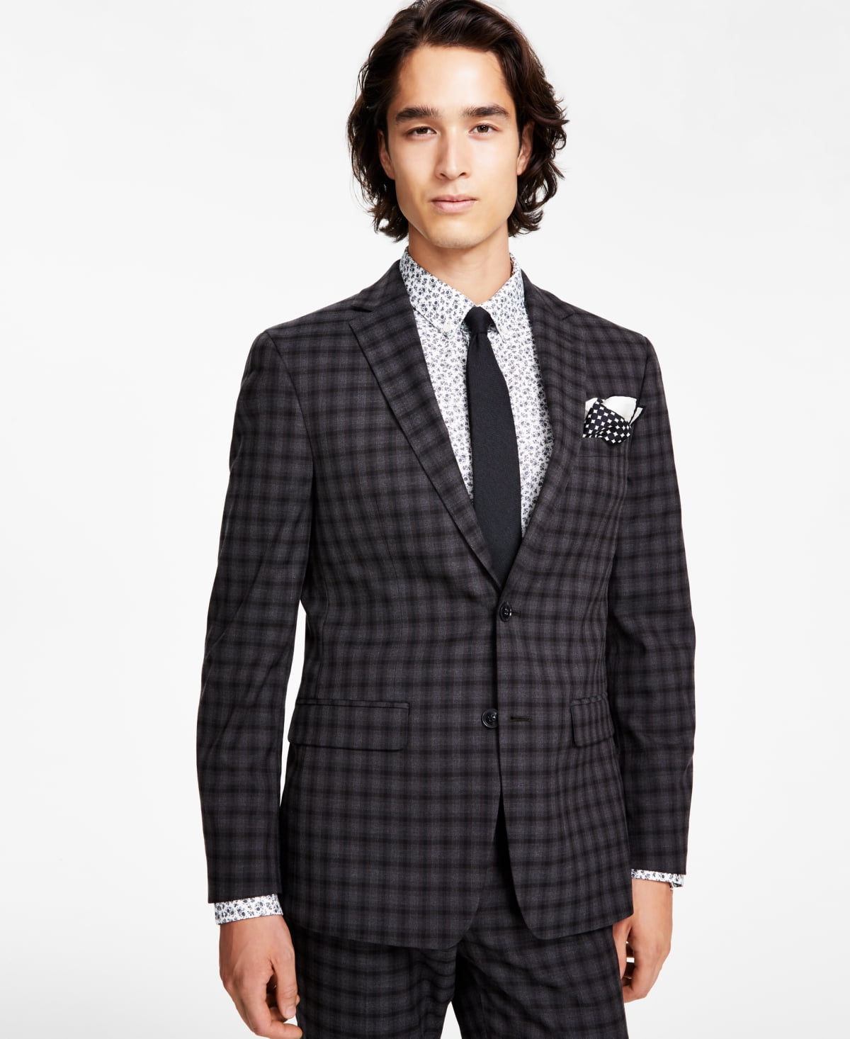 Bar III Mens Slim Fit Check Suit Jacket Brown Check 42S - Walmart.com