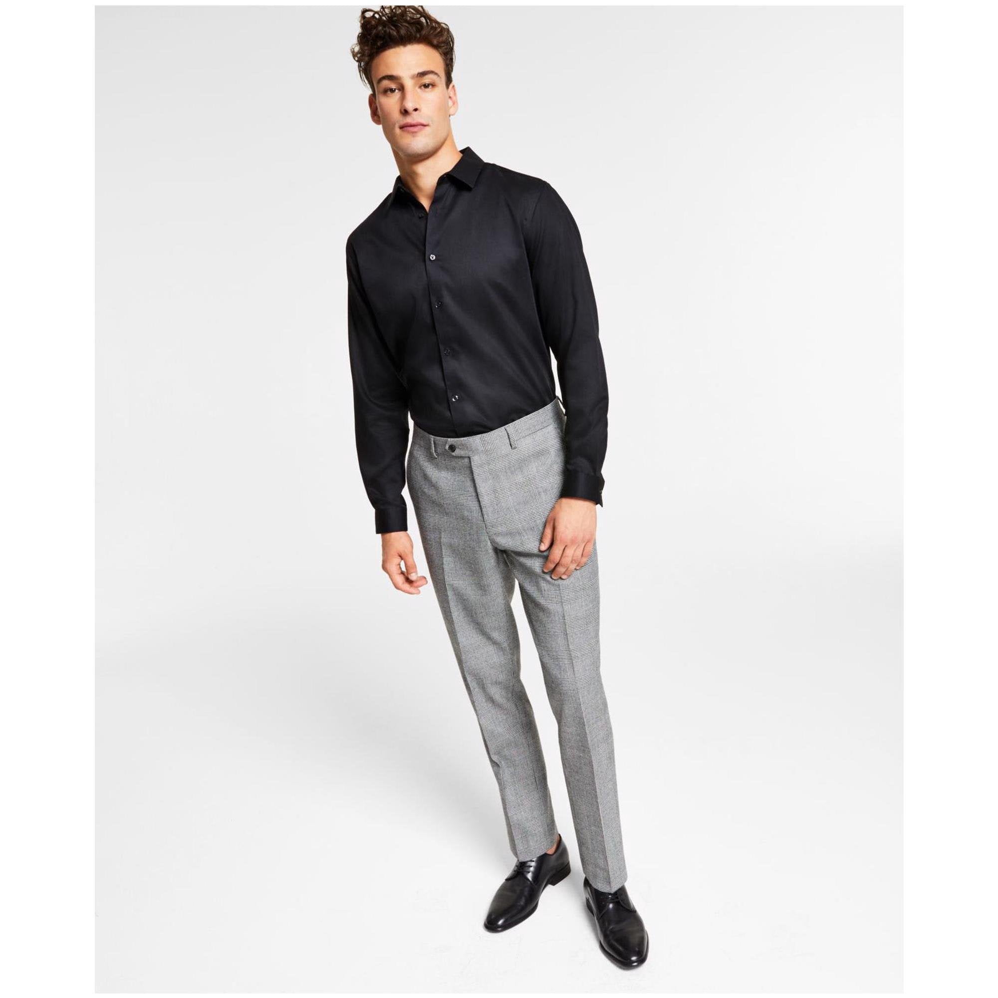 Bar III Mens Slim-Fit Plaid Wool Blend Dress Pants 30 x 30 Black/White ...