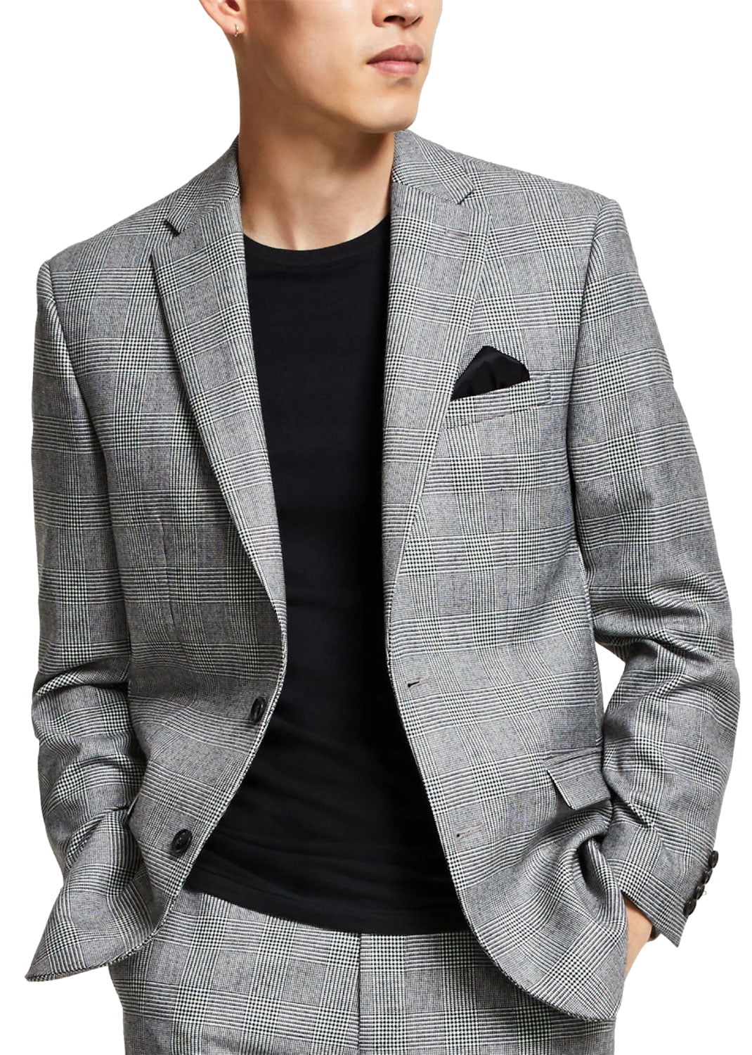Bar III Mens Slim-Fit Wool Blend Plaid Suit Jacket 36 Short Black/White ...