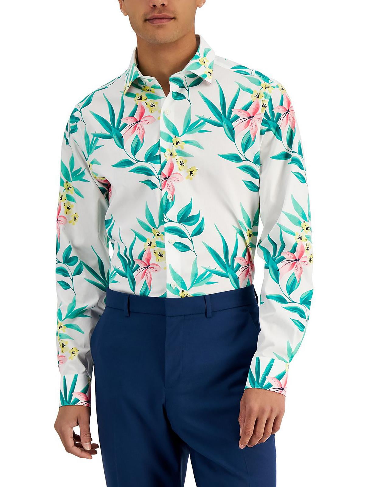 Bar III Mens Tropical Organic Cotton Slim Fit Button-Down Shirt ...