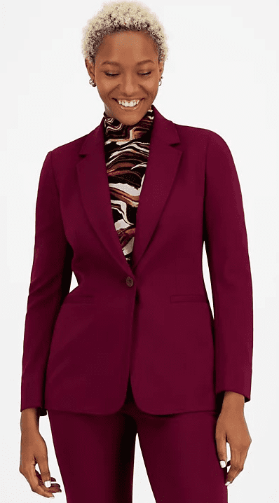 Bar III PINOT NOIR Women's Compression One-Button Long Sleeve Blazer ...