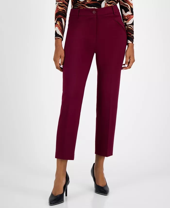 Bar III PINOT NOIR Women's Women's Mid-Rise Straight-Leg Pants, US 8 ...