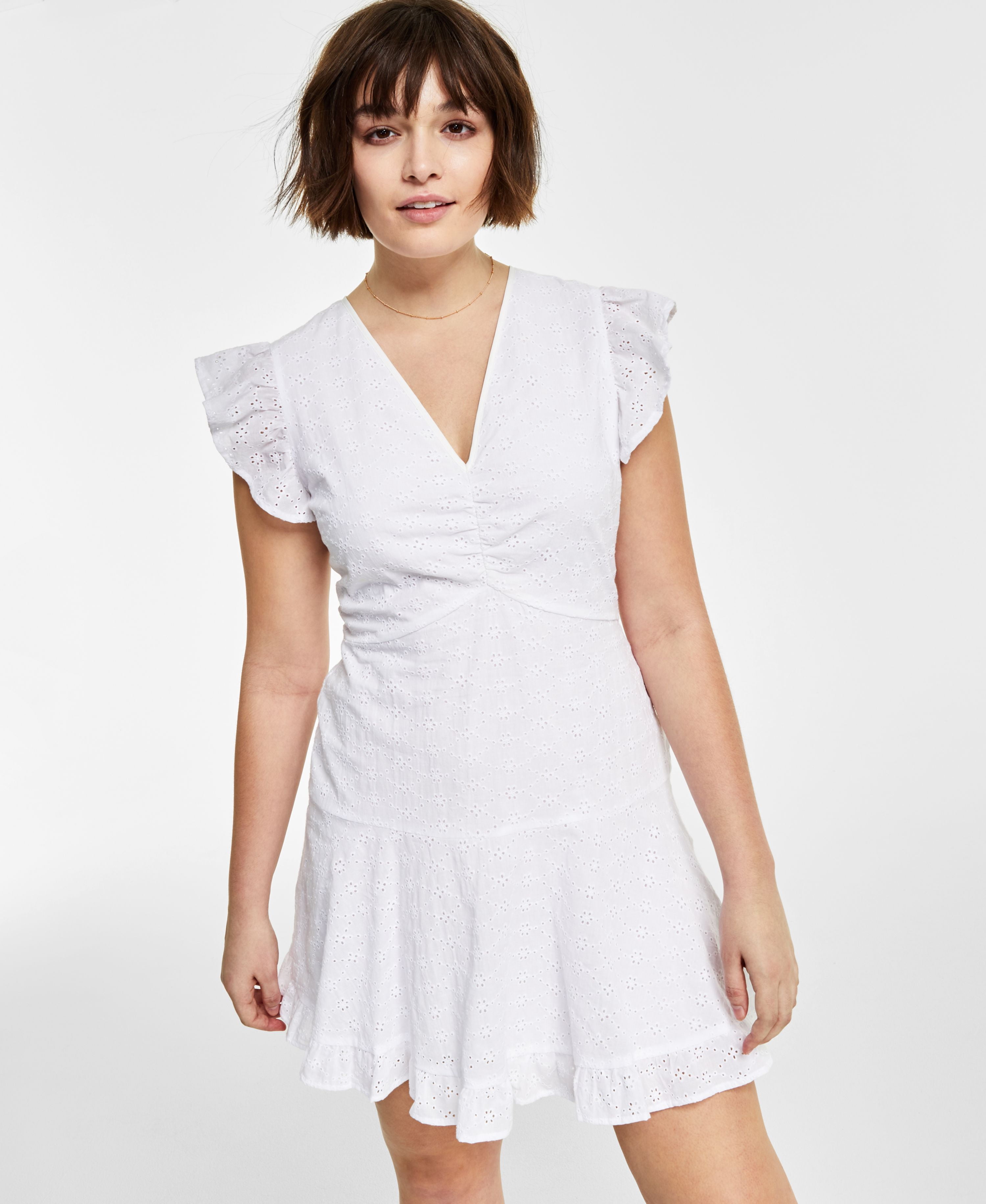 Bar III Petite Eyelet Mini Dress Bright White 0P - Walmart.com