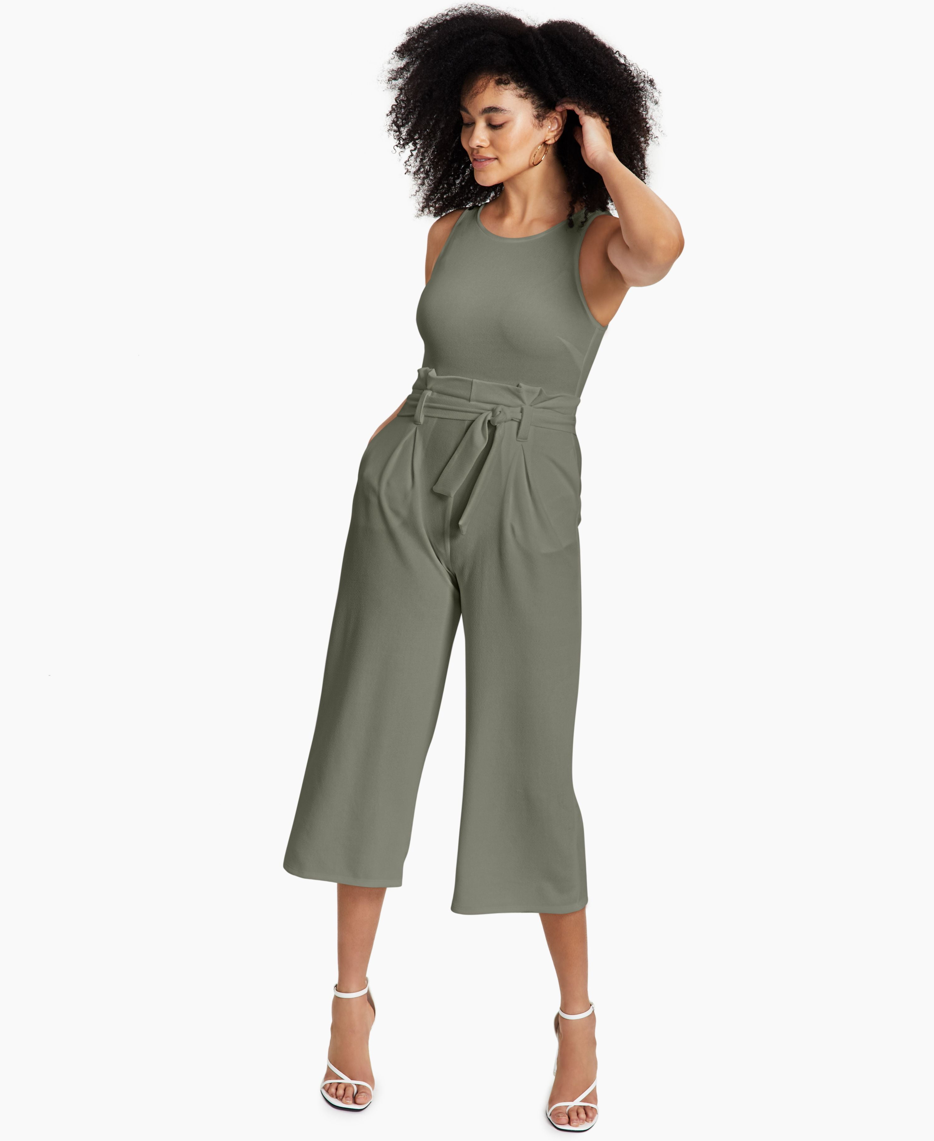 Bar III Petite Tie Front Jumpsuit Dusty Olive PS - Walmart.com