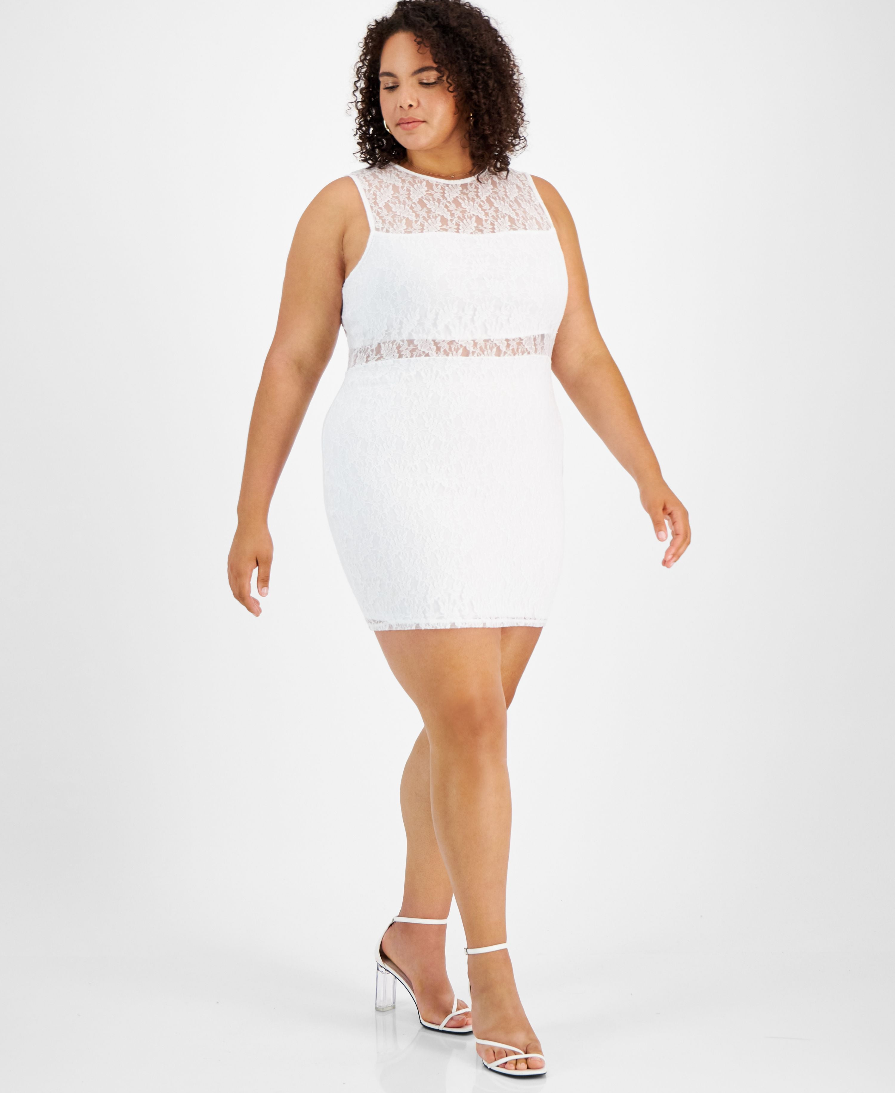Bar III Plus Size Sleeveless Lace Mini Dress Bright White 0X - Walmart.com