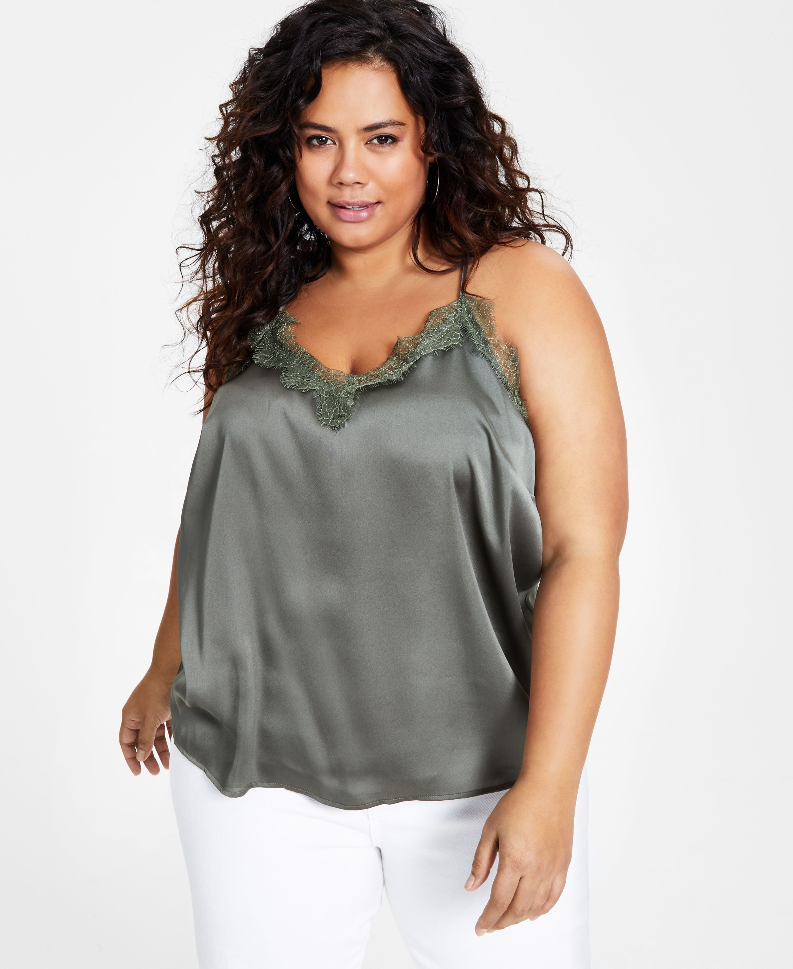 Bar III Trendy Plus Size Lace Trim Camisole Dusty Olive 2X - Walmart.com