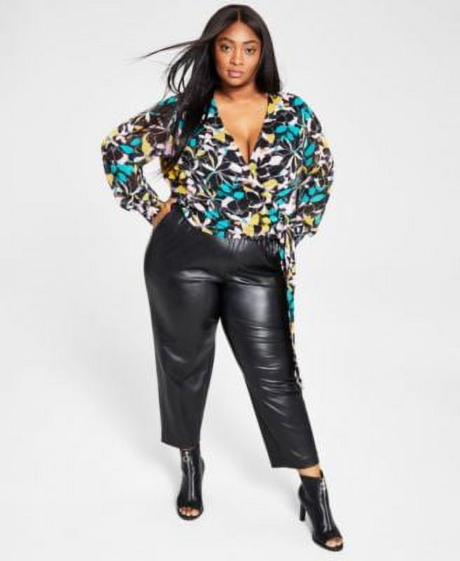 Bar III Trendy Plus Size Printed Wrap Top Miami Bloom 2X - Walmart.com