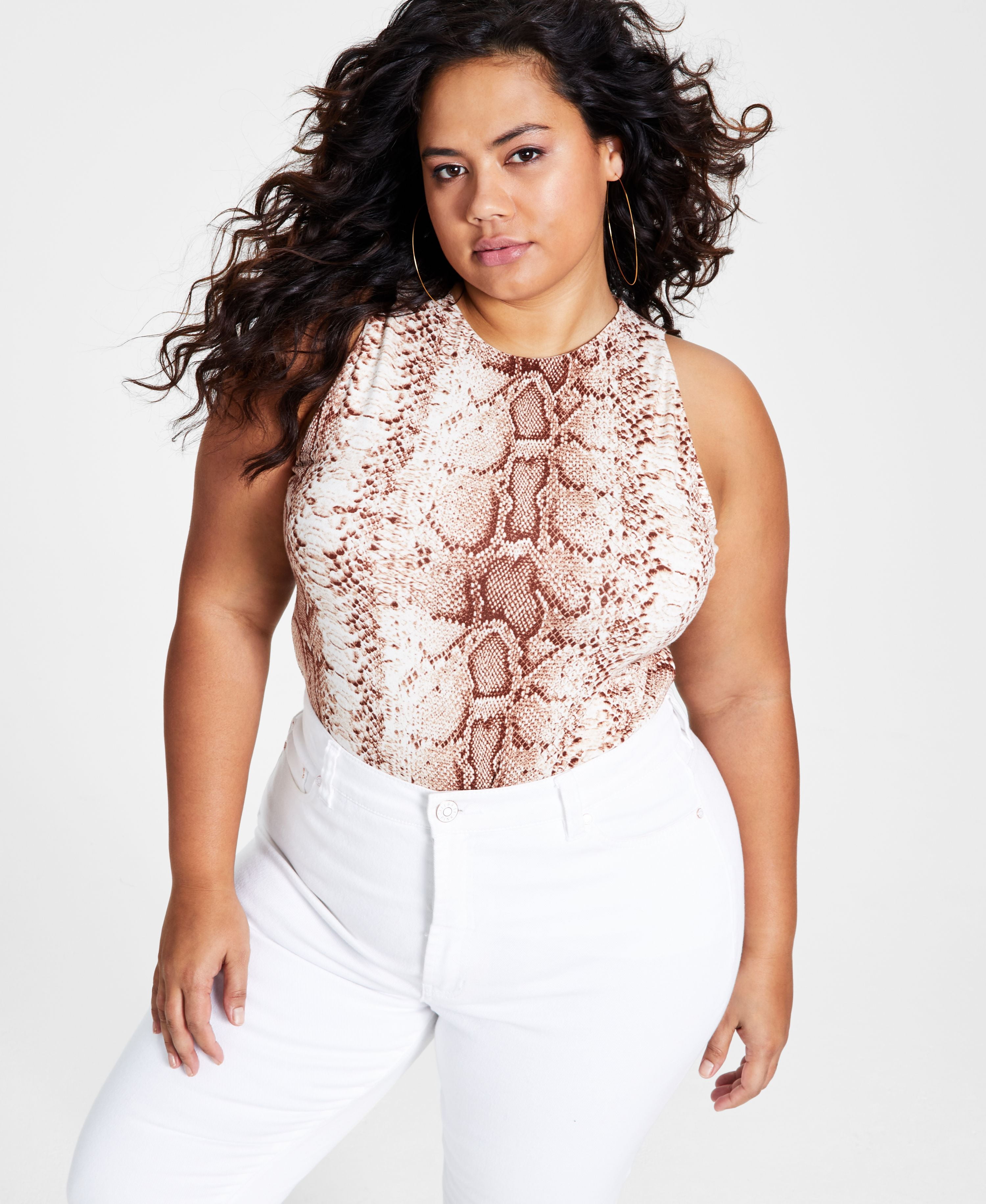 Bar III Trendy Plus Size Python Print Bodysuit Snake Python 1X ...