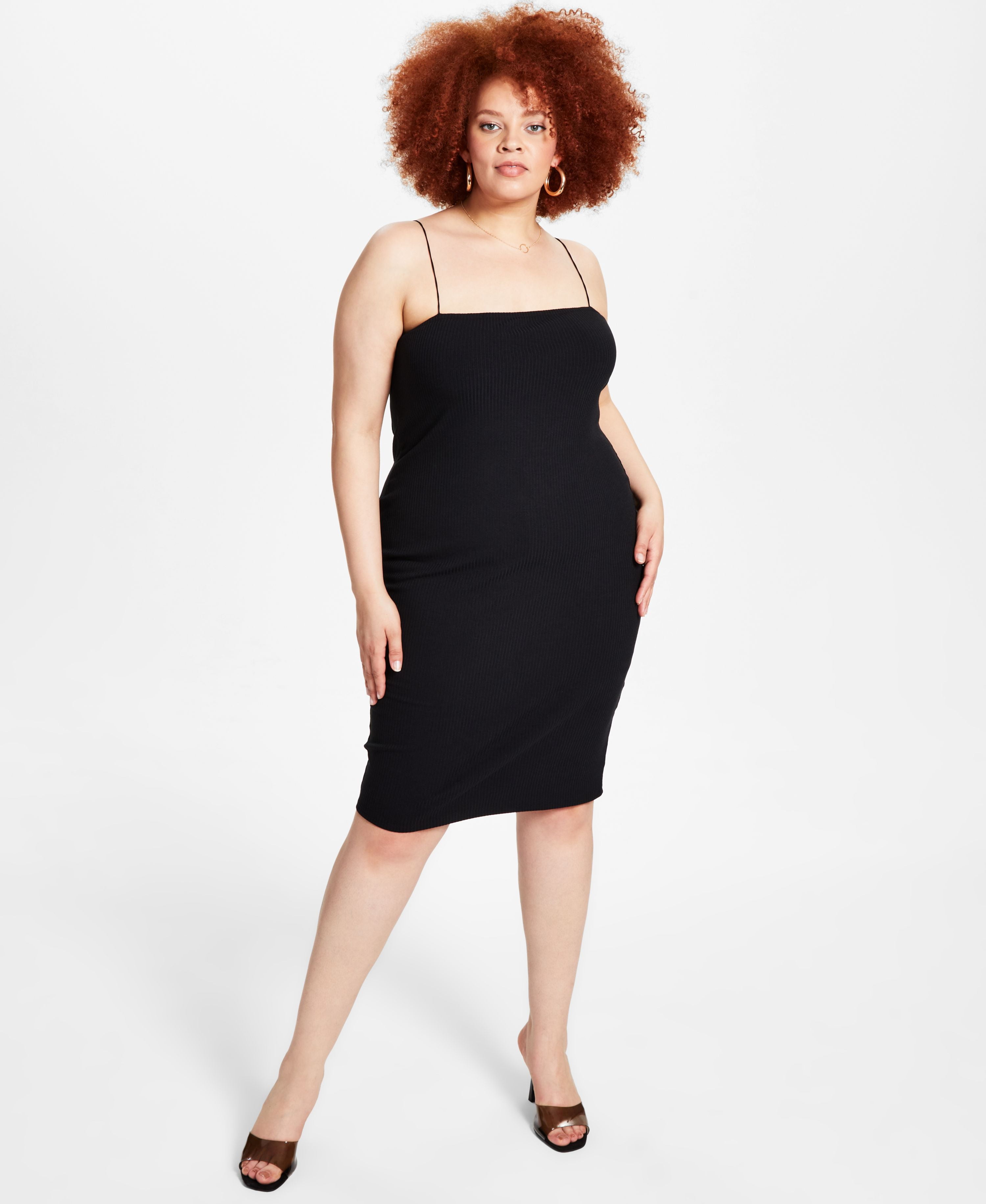 Bar III Trendy Plus Size Ribbed Bodycon Dress Deep Black 1X - Walmart.com