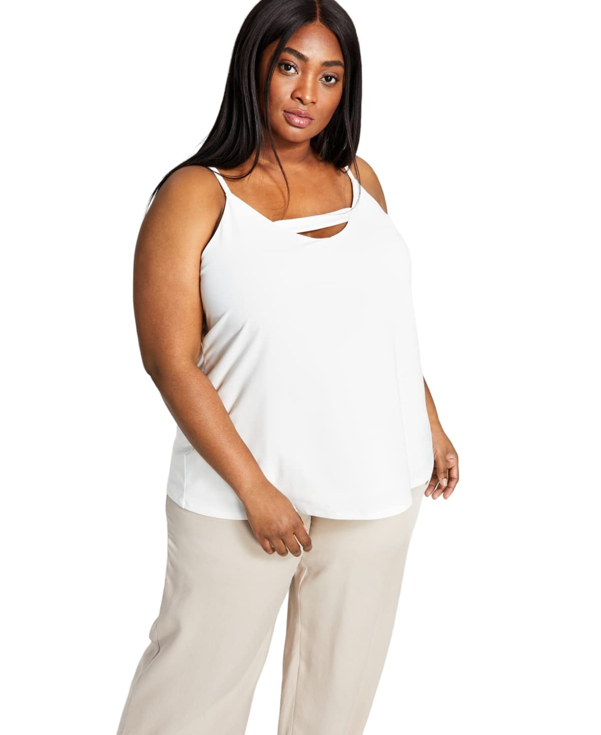 Bar III Trendy Plus Size Zip Back Halter Top Egret 3X - Walmart.com