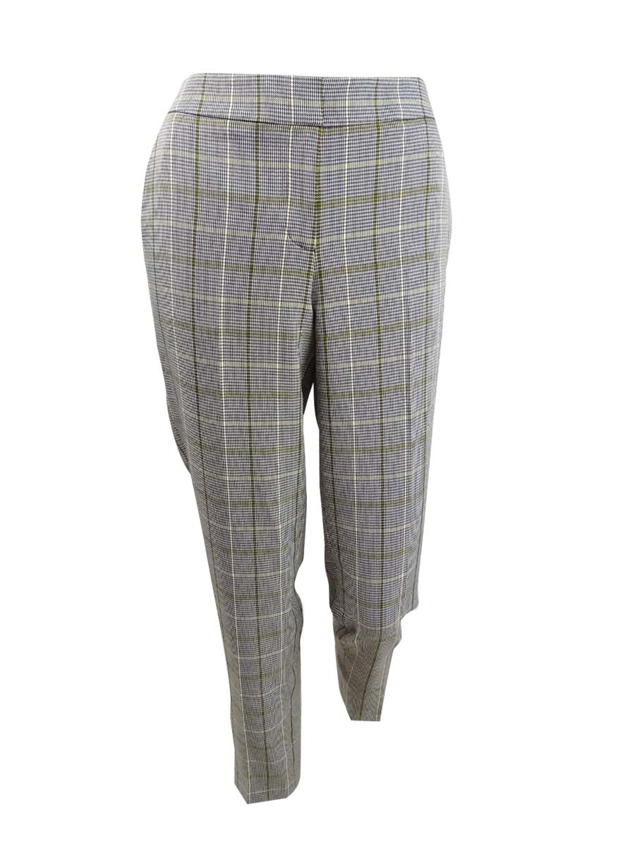 Bar III Women's Plaid Straight-Leg Pants (10, Black/Saffron Multi ...