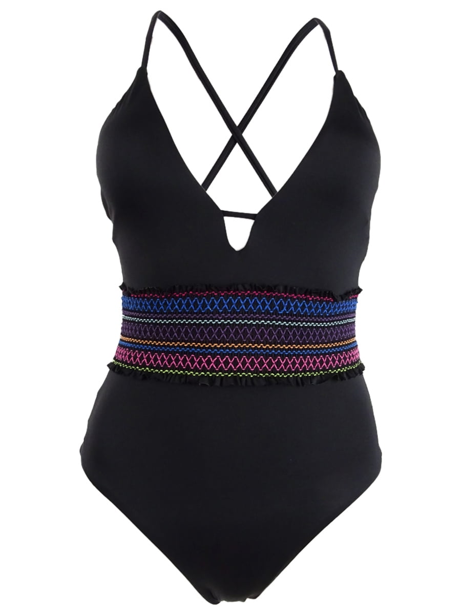 Bar III Women's Smocked One-Piece Swimsuit (Black, XS) - Walmart.com
