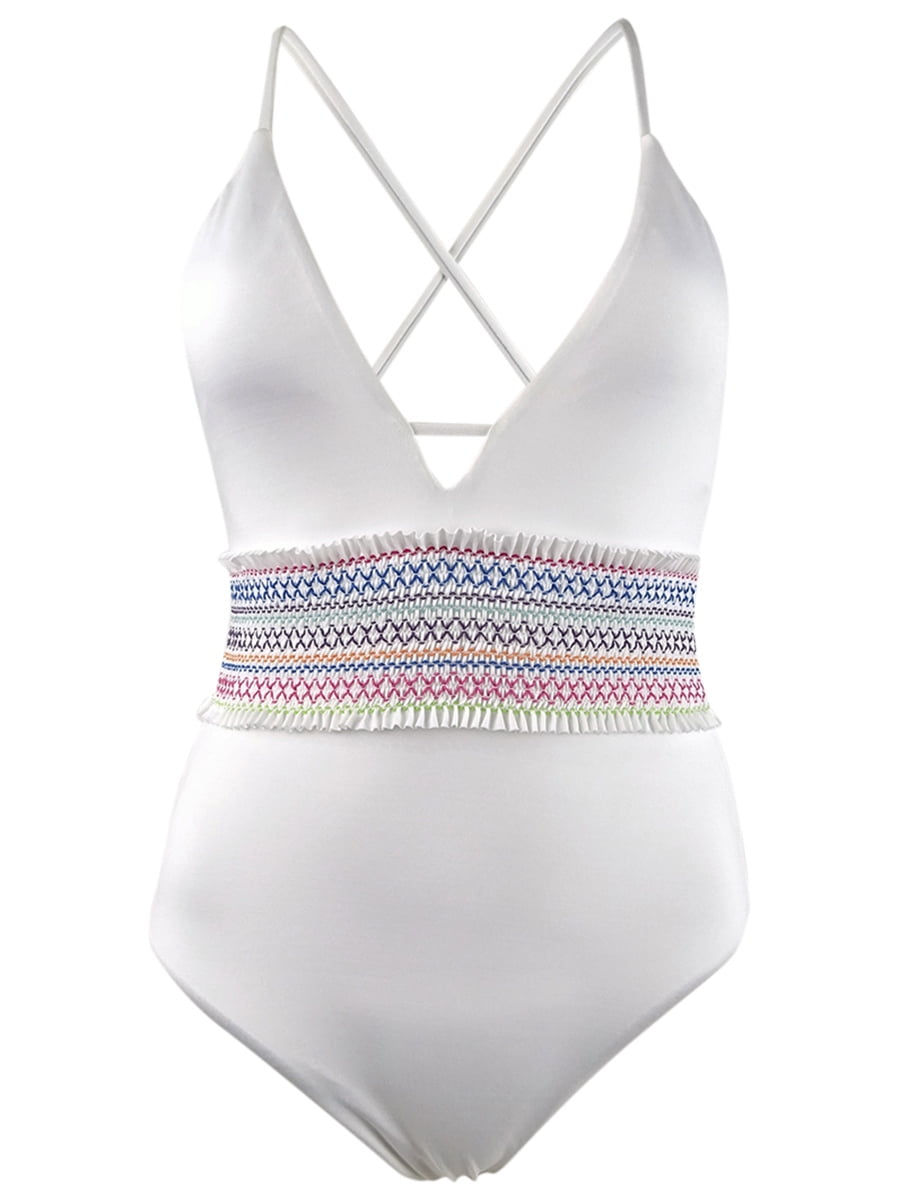 Bar III Women's Smocked One-Piece Swimsuit (White, XS) - Walmart.com