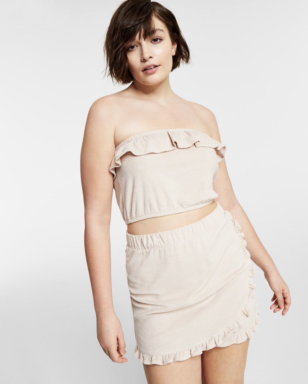 Bar III Women's Terry Ruffled Tube Top Naturally Nude (S, Naturally ...