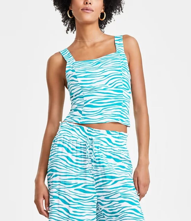 Bar III Women's Zebra-Print Square-Neck Cropped Top Sam Zebra Size M ...