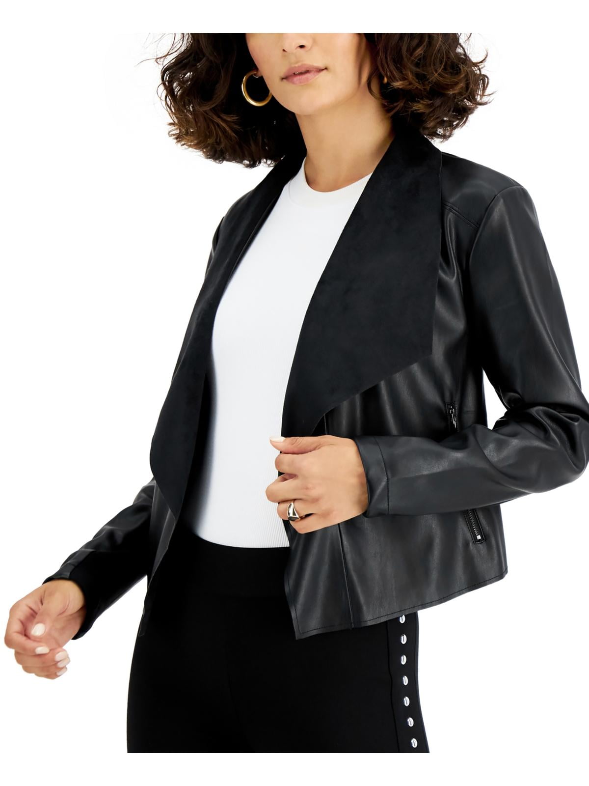 Bar III Womens Petites Faux Leather Cropped Motorcycle Jacket - Walmart.com