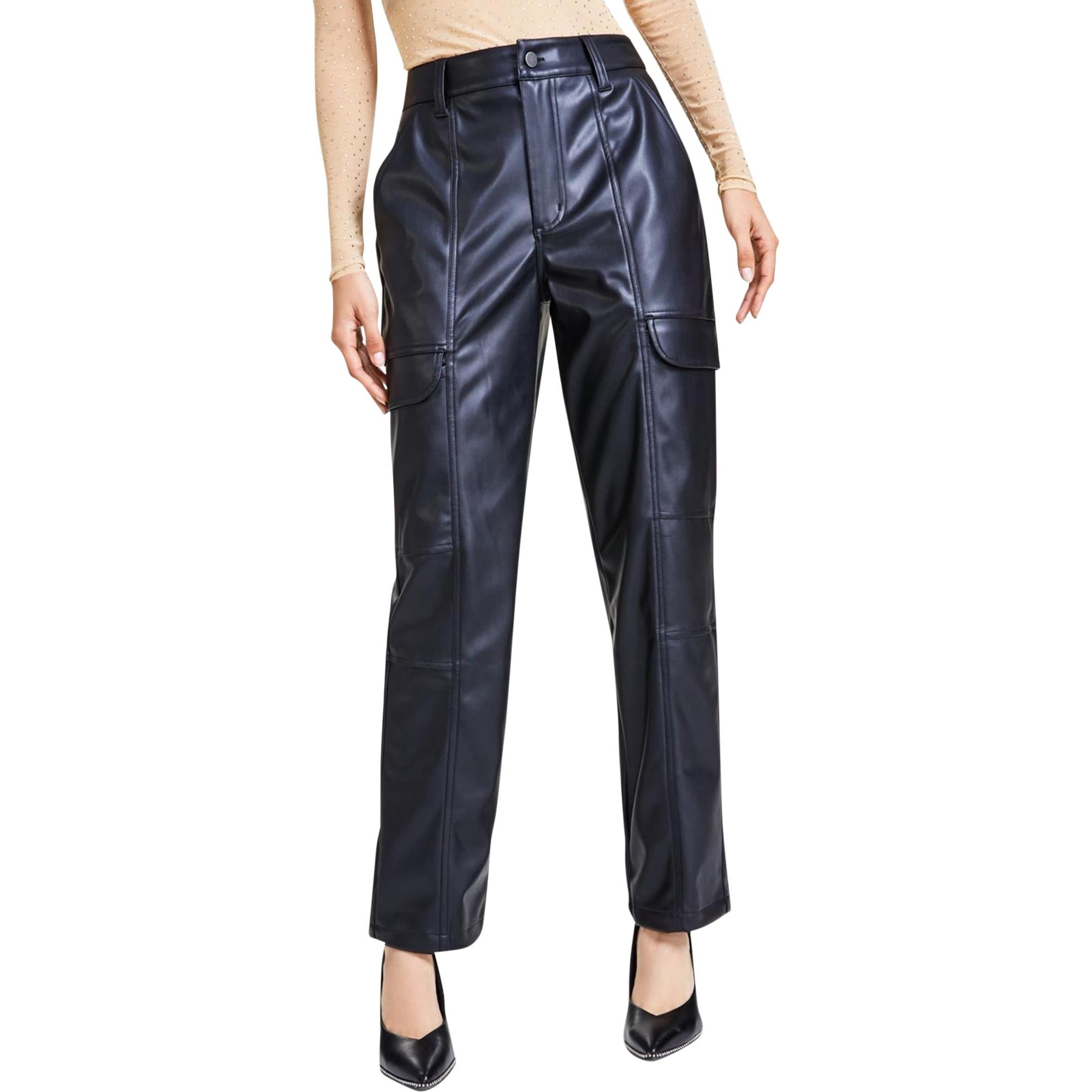 Bar III Womens Petites High-Rise Faux Leather Cargo Pants - Walmart.com