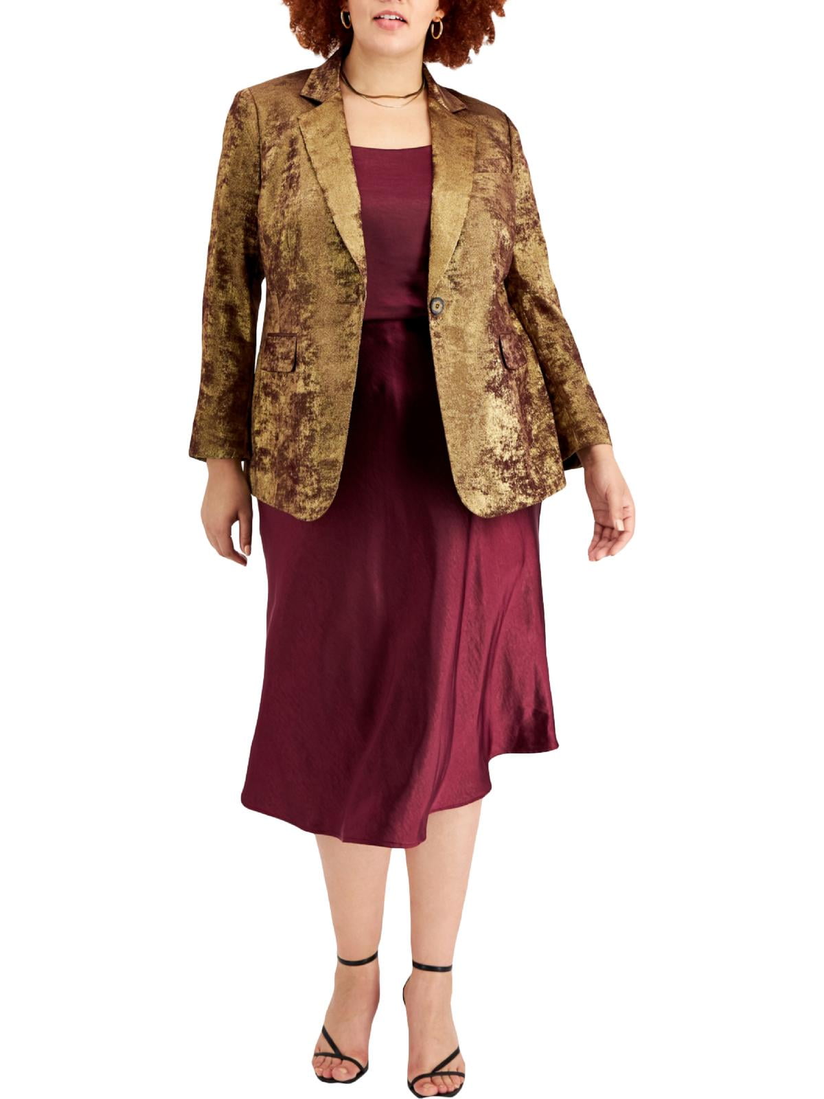 Bar III Womens Plus Brushed Metallic Long Sleeves One-Button Blazer ...