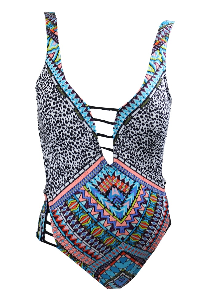 Bar Iii Blue Multi Mixed Print Strappy One-Piece Swimsuit S - Walmart.com