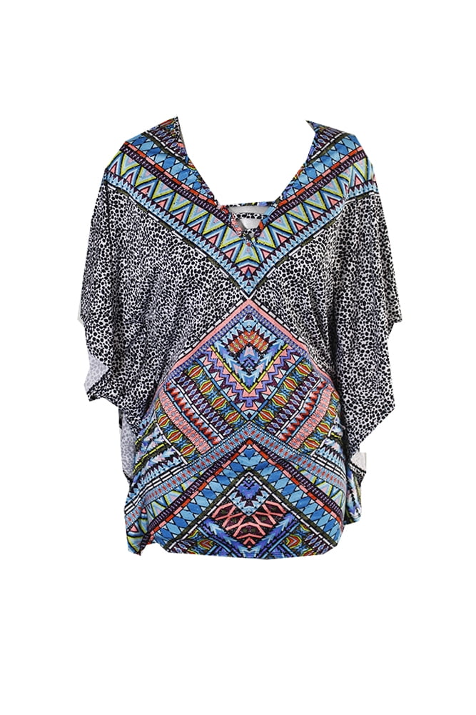 Bar Iii Blue Multi Mixed-Print Tunic Cover Up XS - Walmart.com