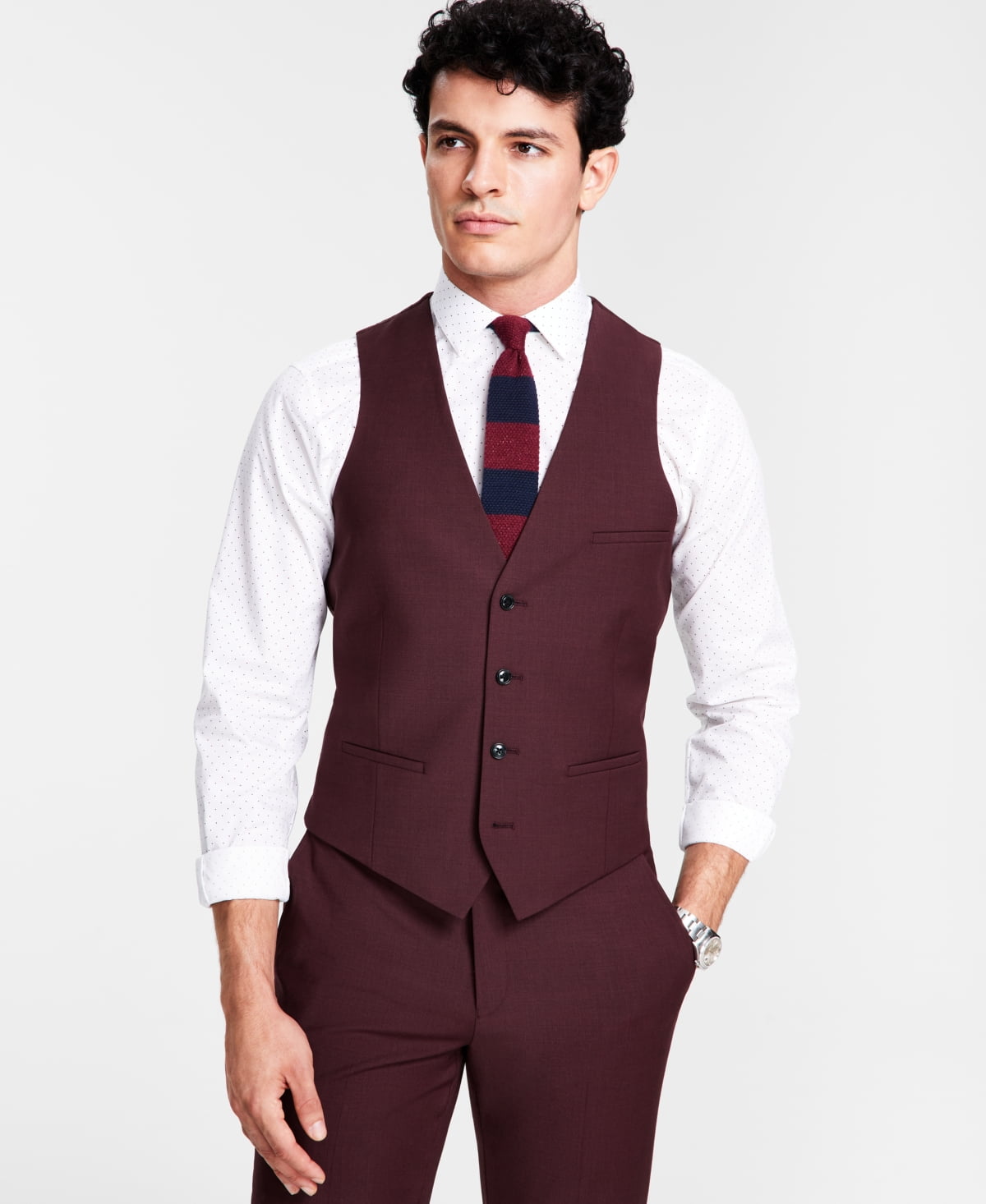 Bar Iii Men Slim fit Button-Up Suit Vest XL Red Solid - Walmart.com