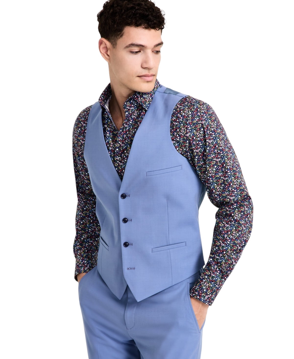 Bar Iii Mens Slim fit Button-Up Suit Vest Medium Periwinkle Blue Solid ...
