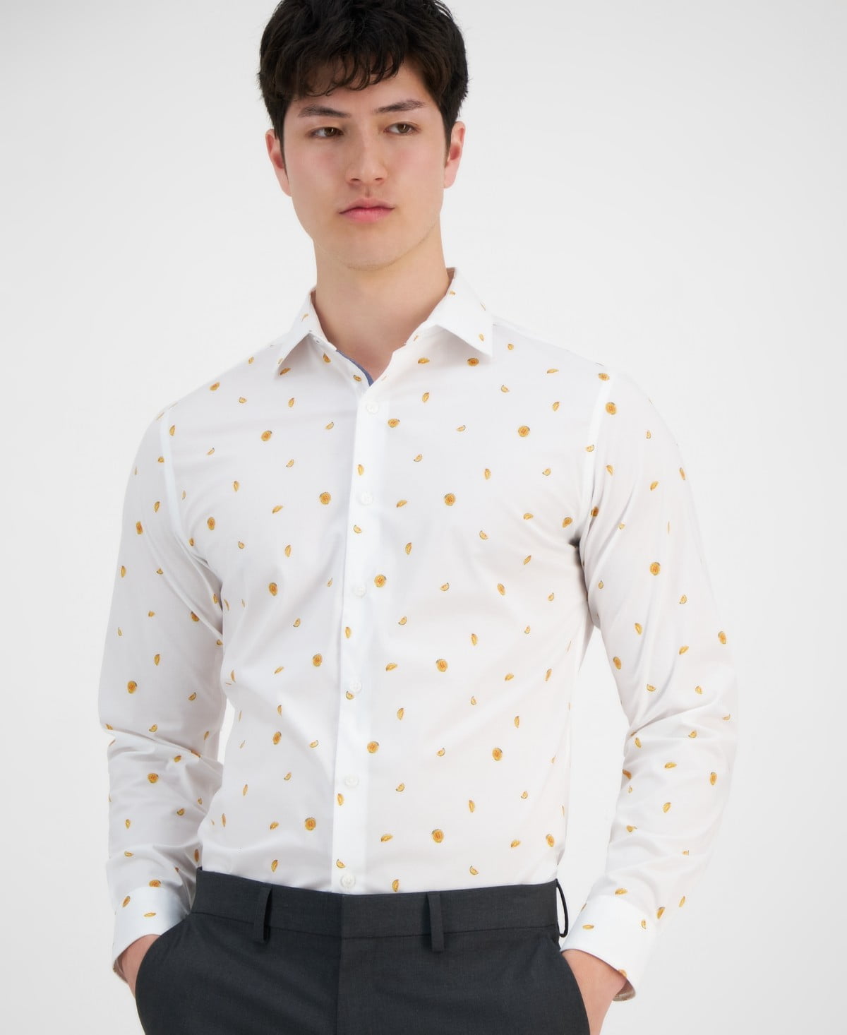 Bar III Dress Shirt Men's S 14-14.5 32/33 Multi Slim-Fit Melon Print ...