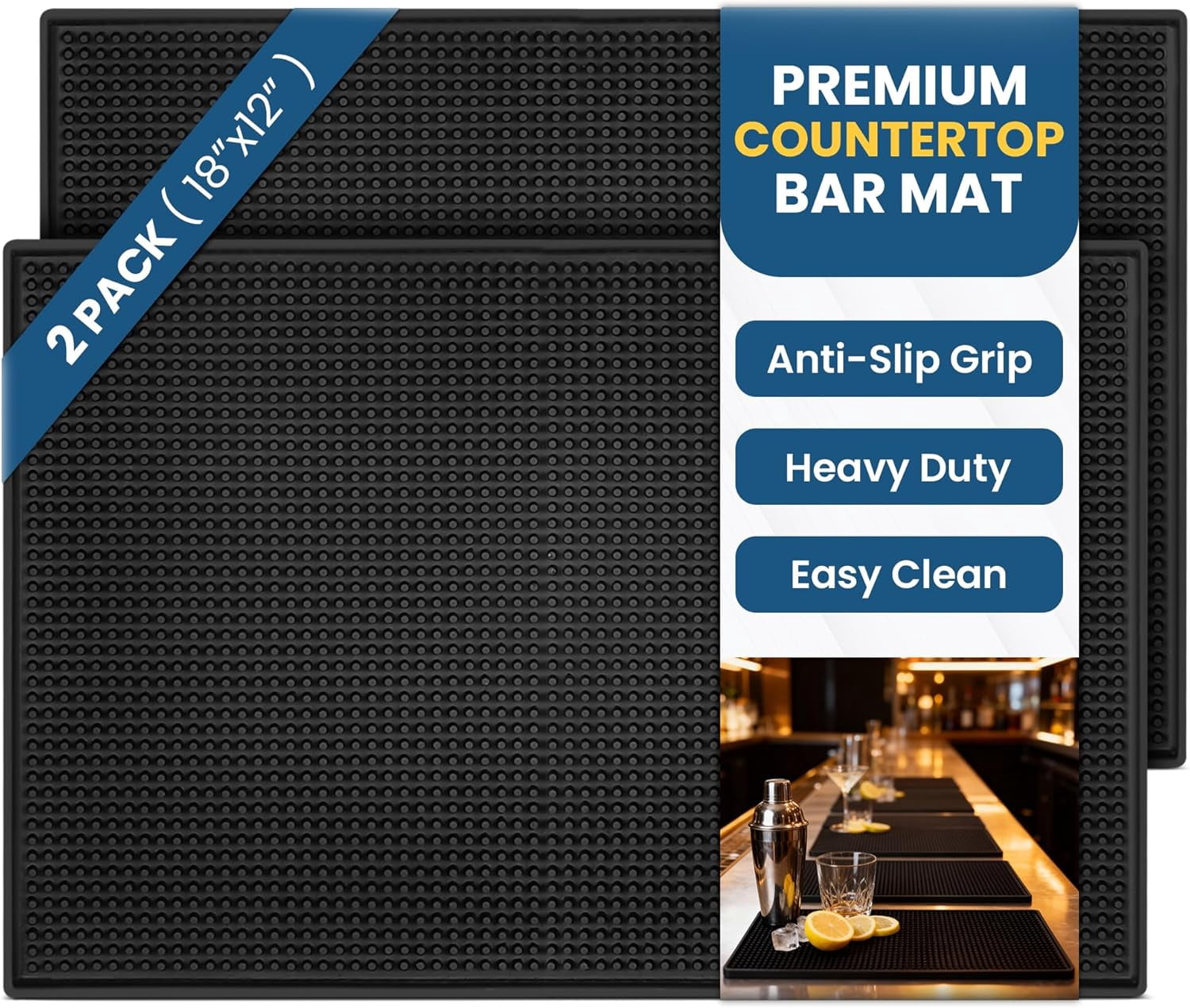 Bar Mats 18" x 12" - 2 Pack Heavy Duty Non-Slip Rubber Spill Mat for ...