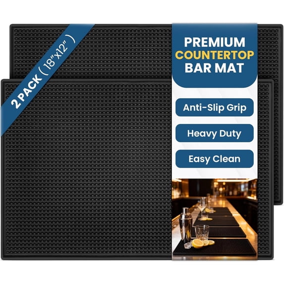 Bar Mats 18" x 12" - 2 Pack Heavy Duty Non-Slip Rubber Spill Mat for ...