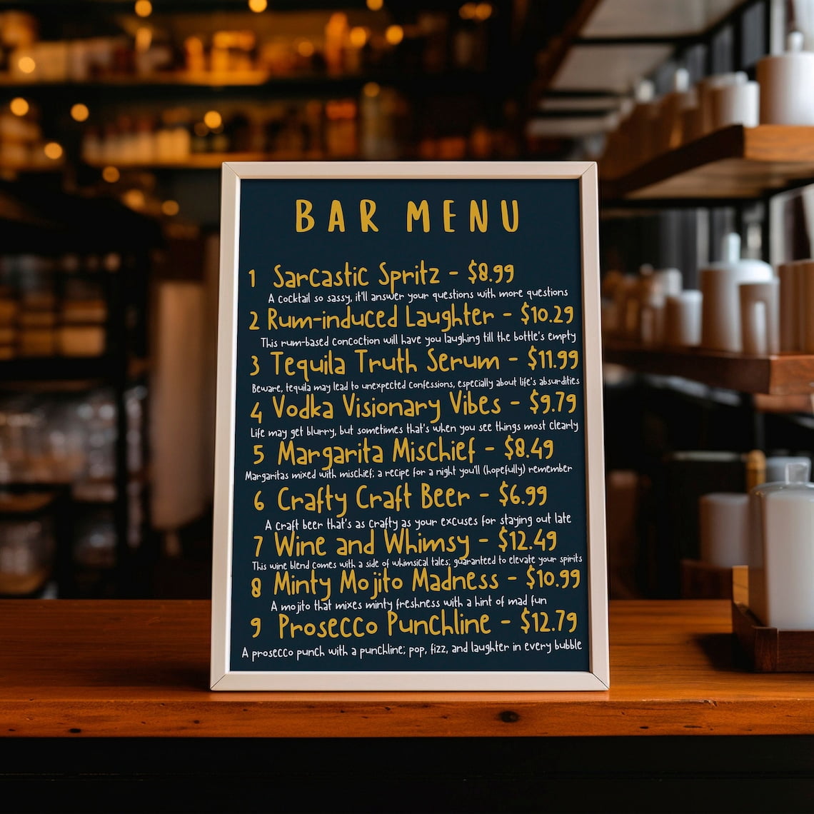 Bar Menu Typography Bar Cart Wall Art, Stretched Canvas Size 12x18 ...