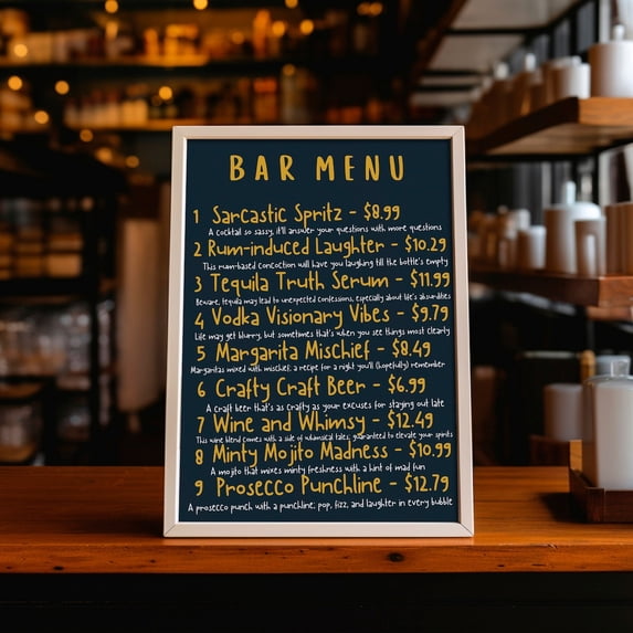 Bar Menu Typography Bar Cart Wall Art, Stretched Canvas Size 12x18 ...