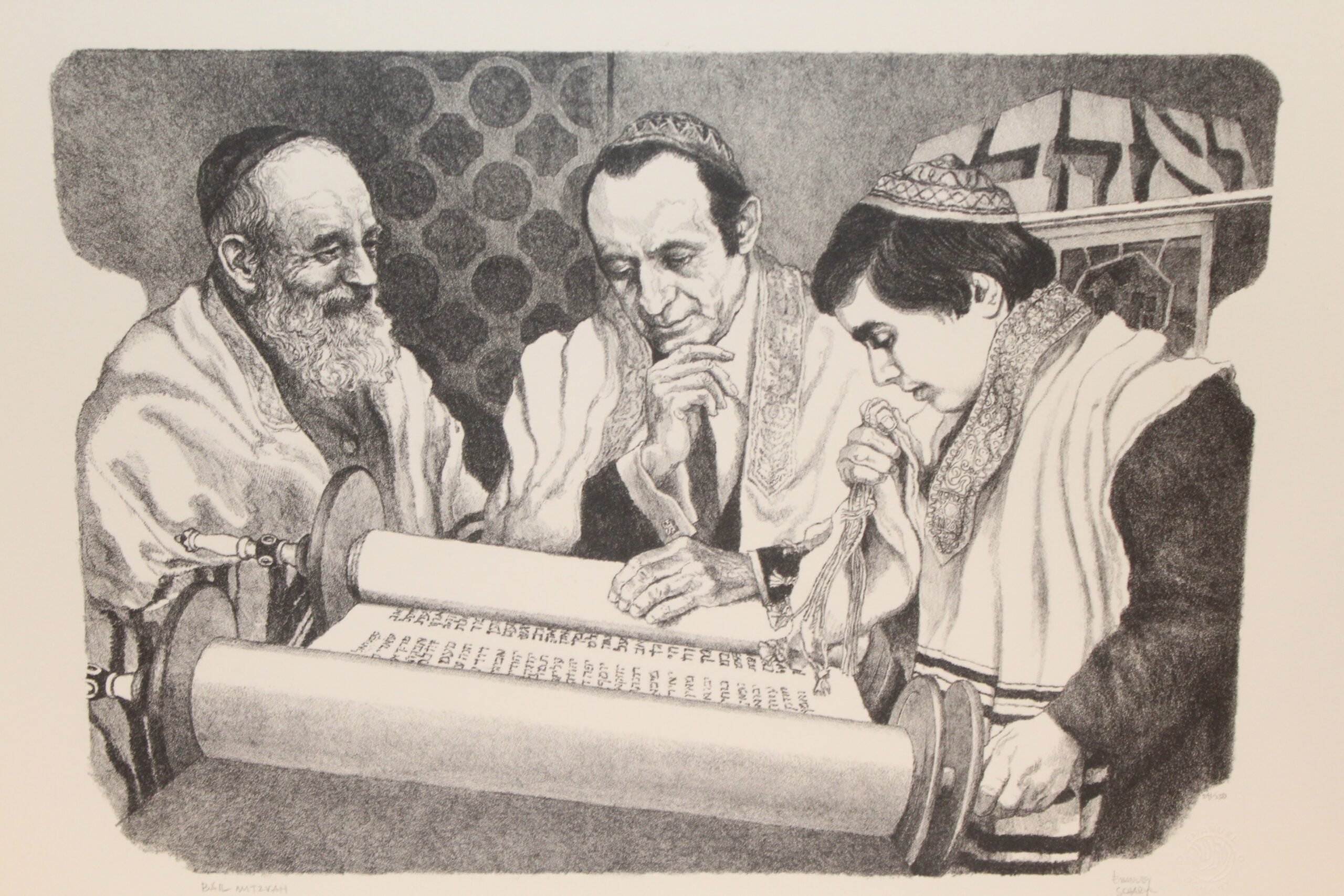 Bar Mitzvah by Emanuel Schary Black and White Lithograph 14 x 10 ...