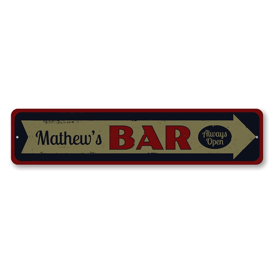 Bar Name Sign Always Open Metal Decor Sign Size: 4 x 16 Inch - Walmart.com