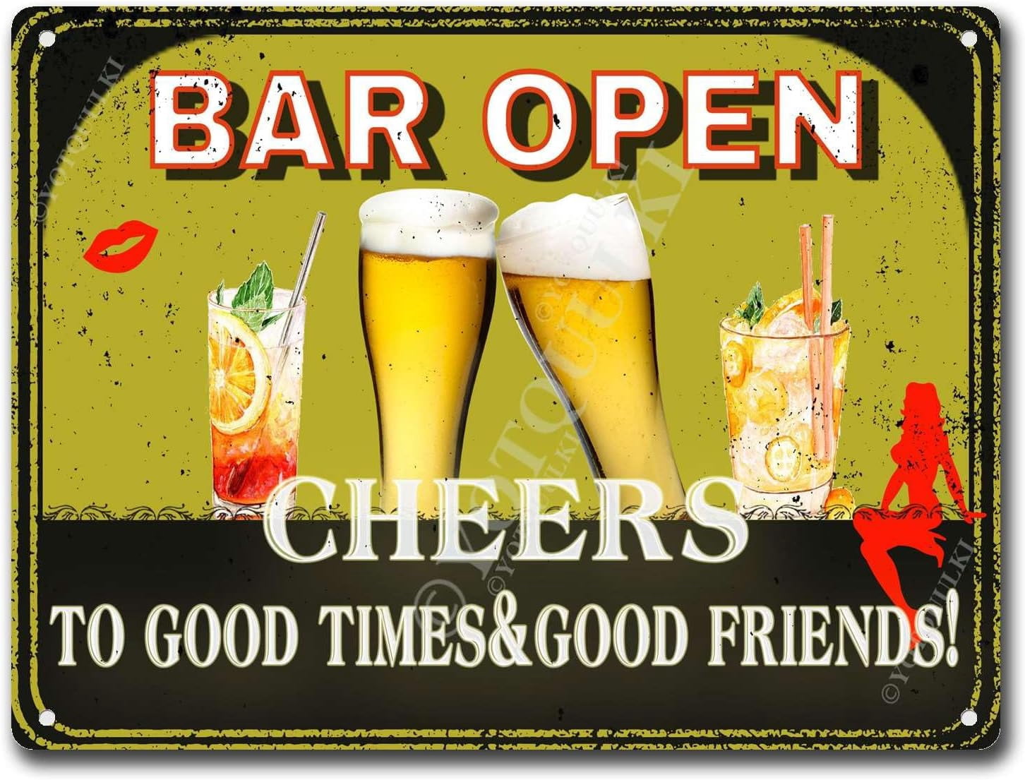 Bar Open and Cheers Funny Metal Tin Sign Home Bar Signs for Man Cave ...