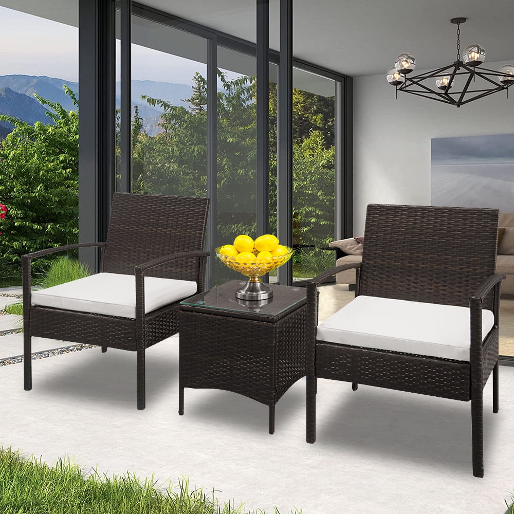 Bar Patio Set, 3 Piece Wicker Patio Set with Cushions, Modern Outdoor ...