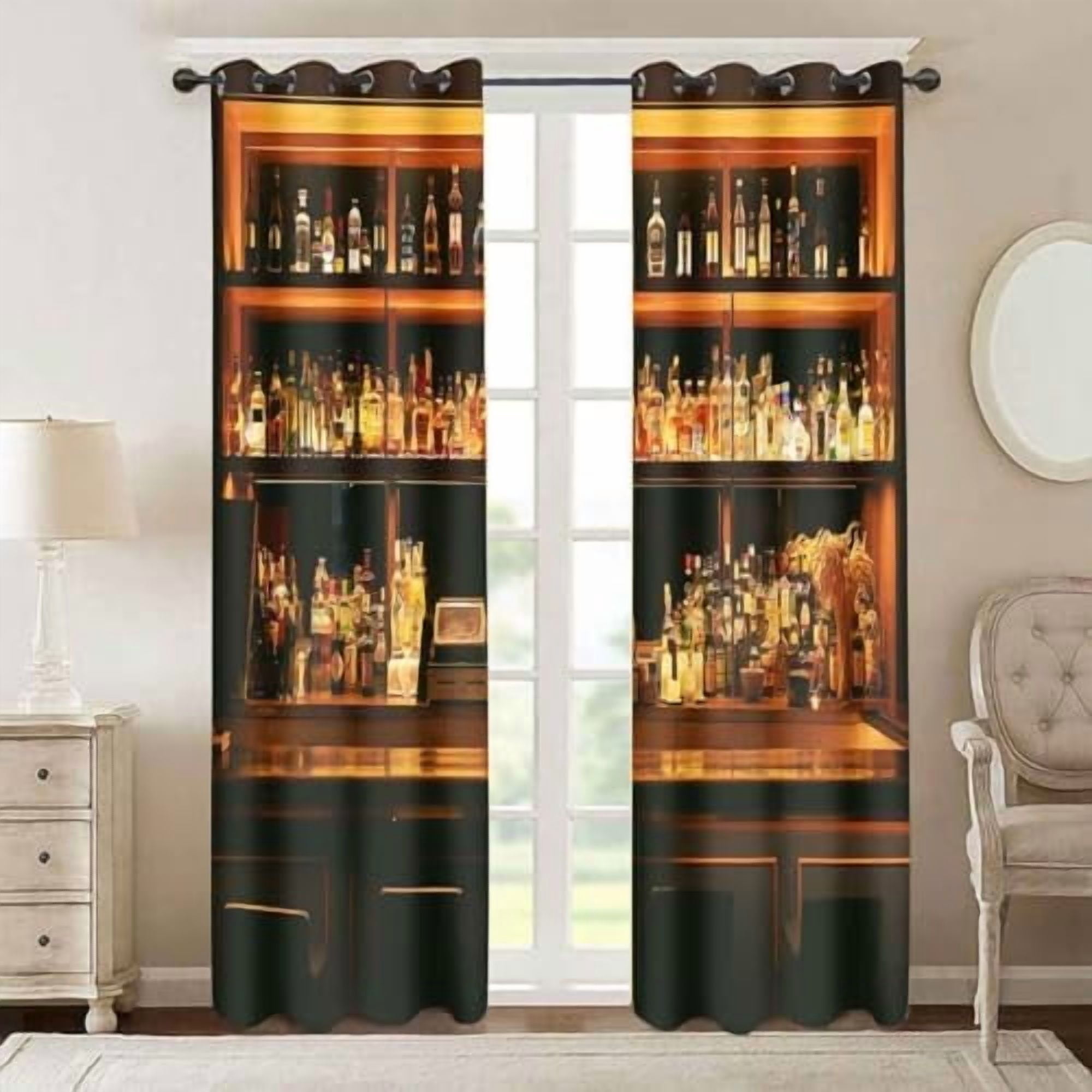 Bar Print Blackout Curtains, Wine Cafe Restaurant Drink Shelf Curtains ...