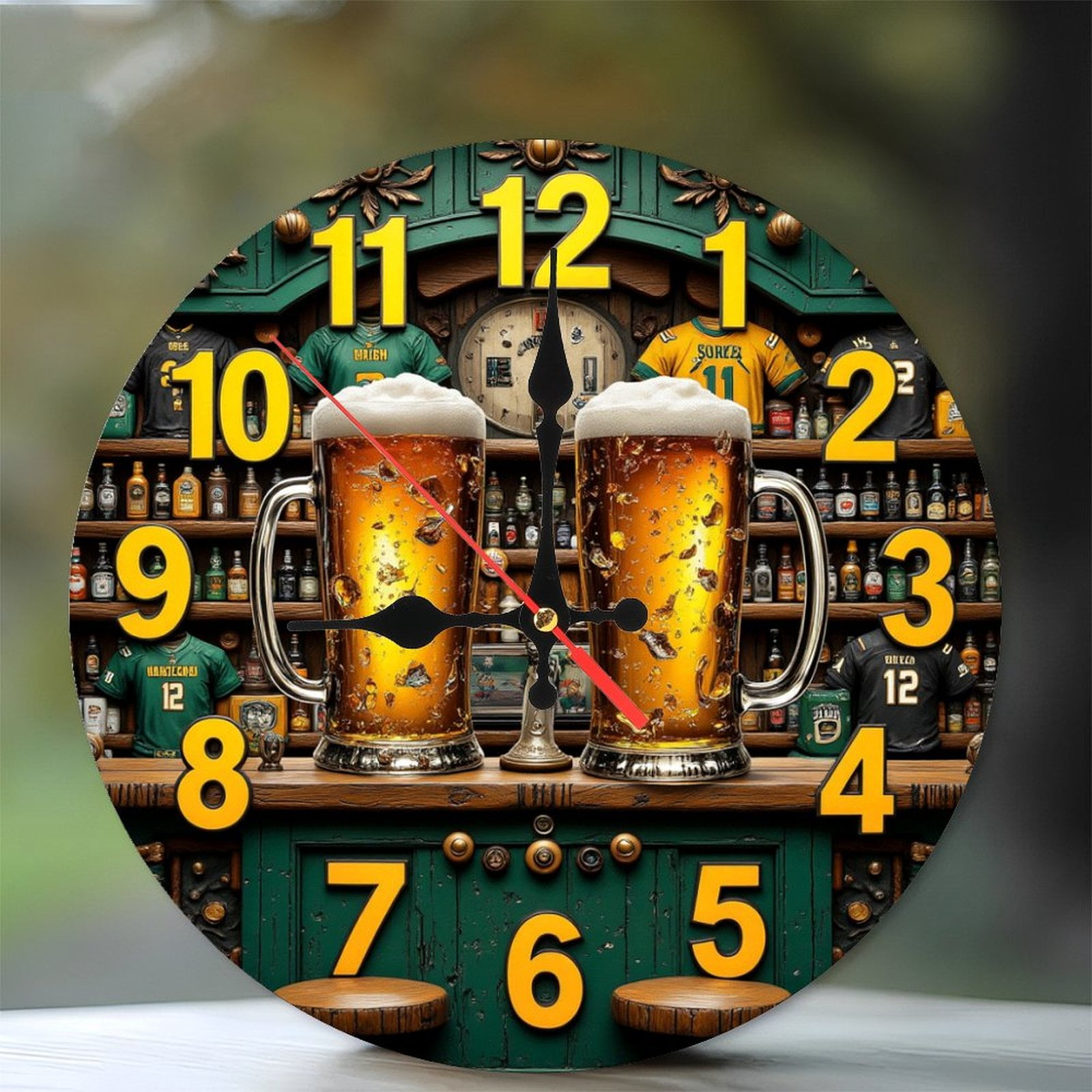 Bar Pub Clock Wall Decor Beer Mug Art 10-Inch Silent Wooden Wall Clock ...