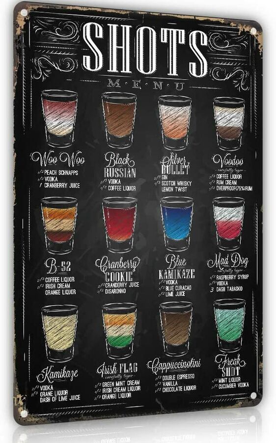Bar Pub Shots Menu Happy Hour Man Cave Decorative Rustic Metal Sign ...