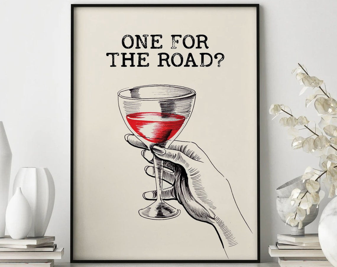 Bar Retro Poster One For The Road Bar Cart Bar CArt Cheers Print Bar ...