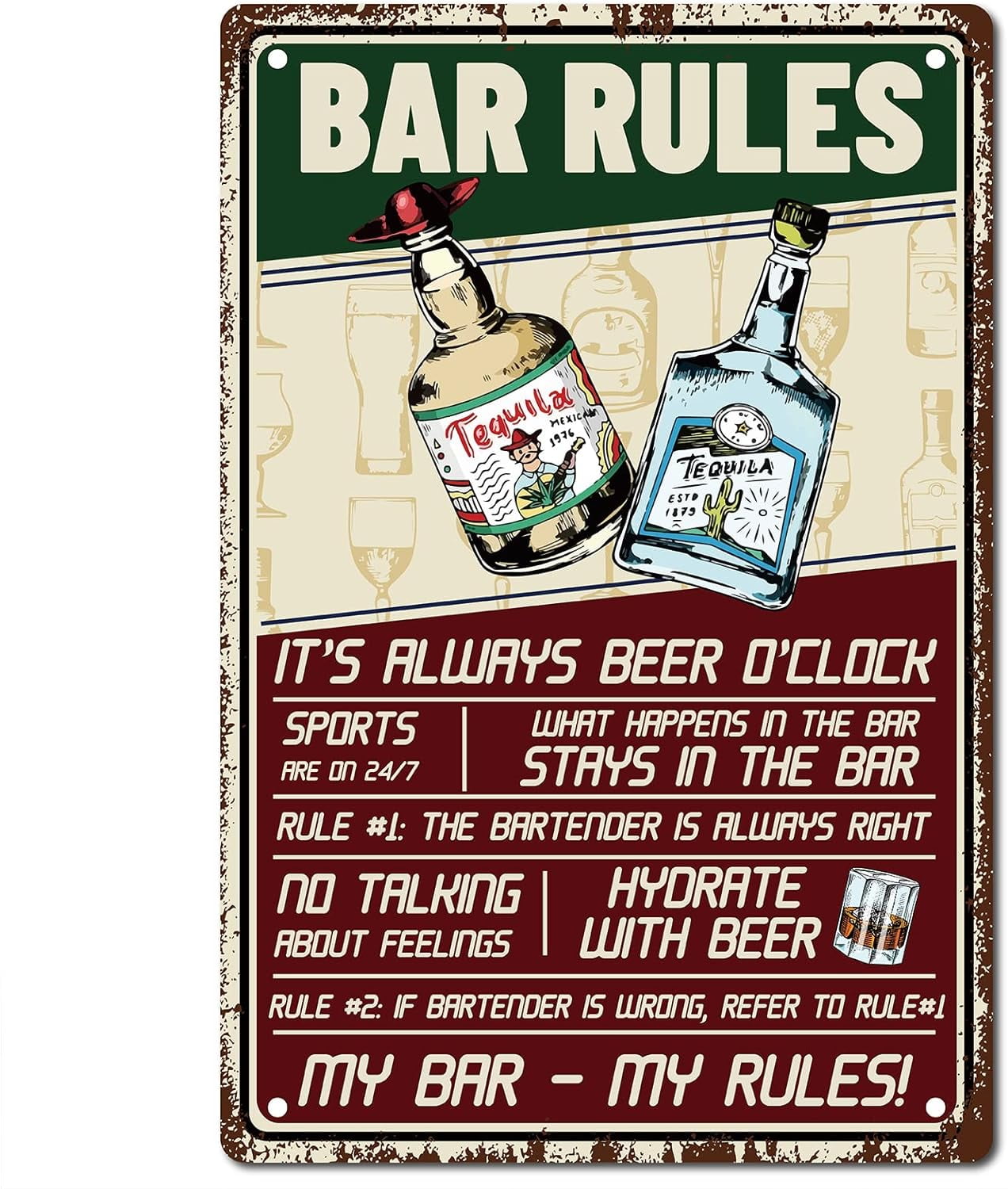 Bar Rules Tin Sign Vintage Metal Signs Iron Painting Retro Metal Tin ...