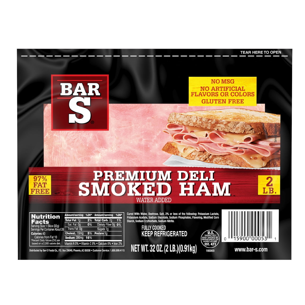Bar S Premium Deli Smoked Ham, 32 Oz. - Walmart.com