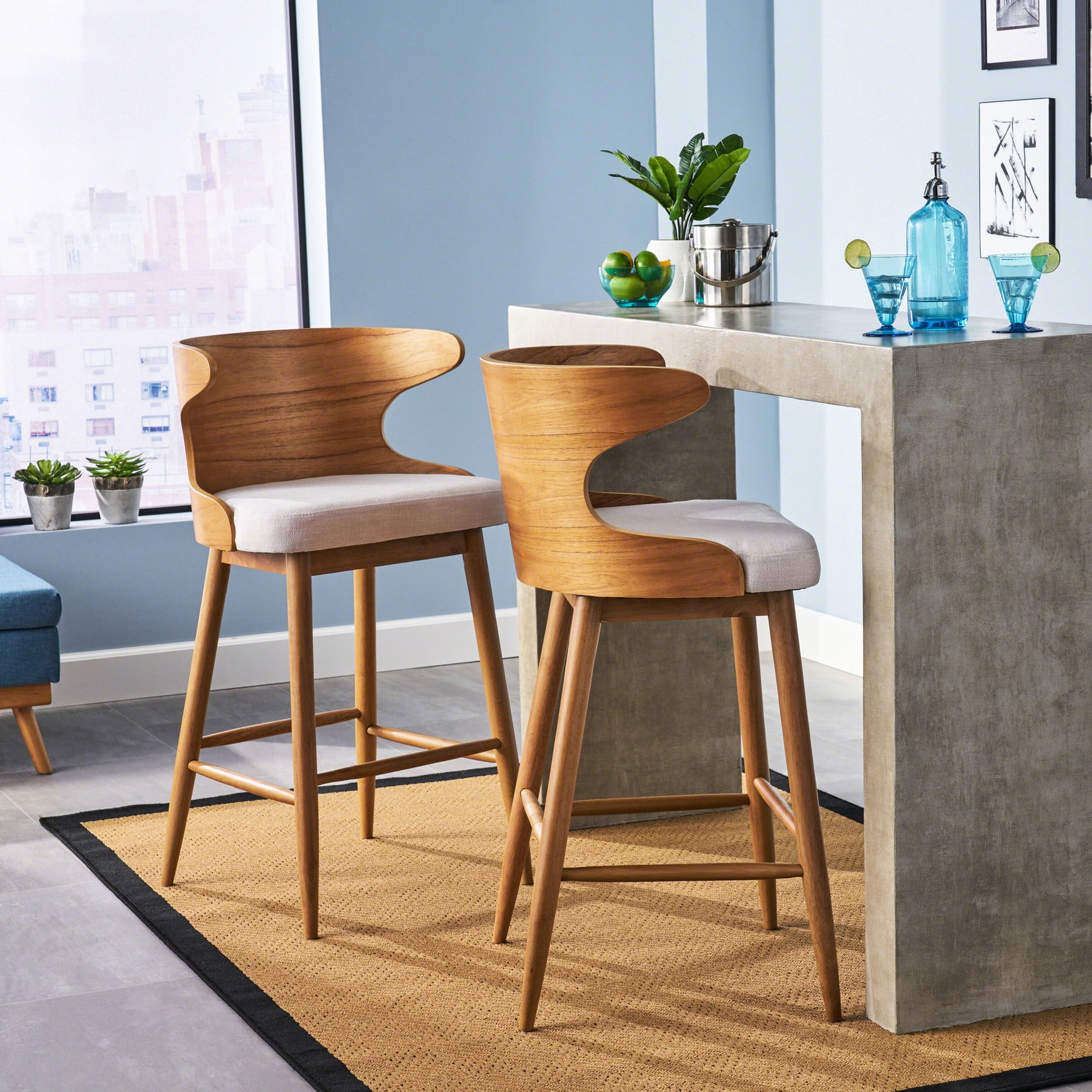 Bar Seating Set | Mid-century Aesthetic in Lounge, Cozy Upholstered ...