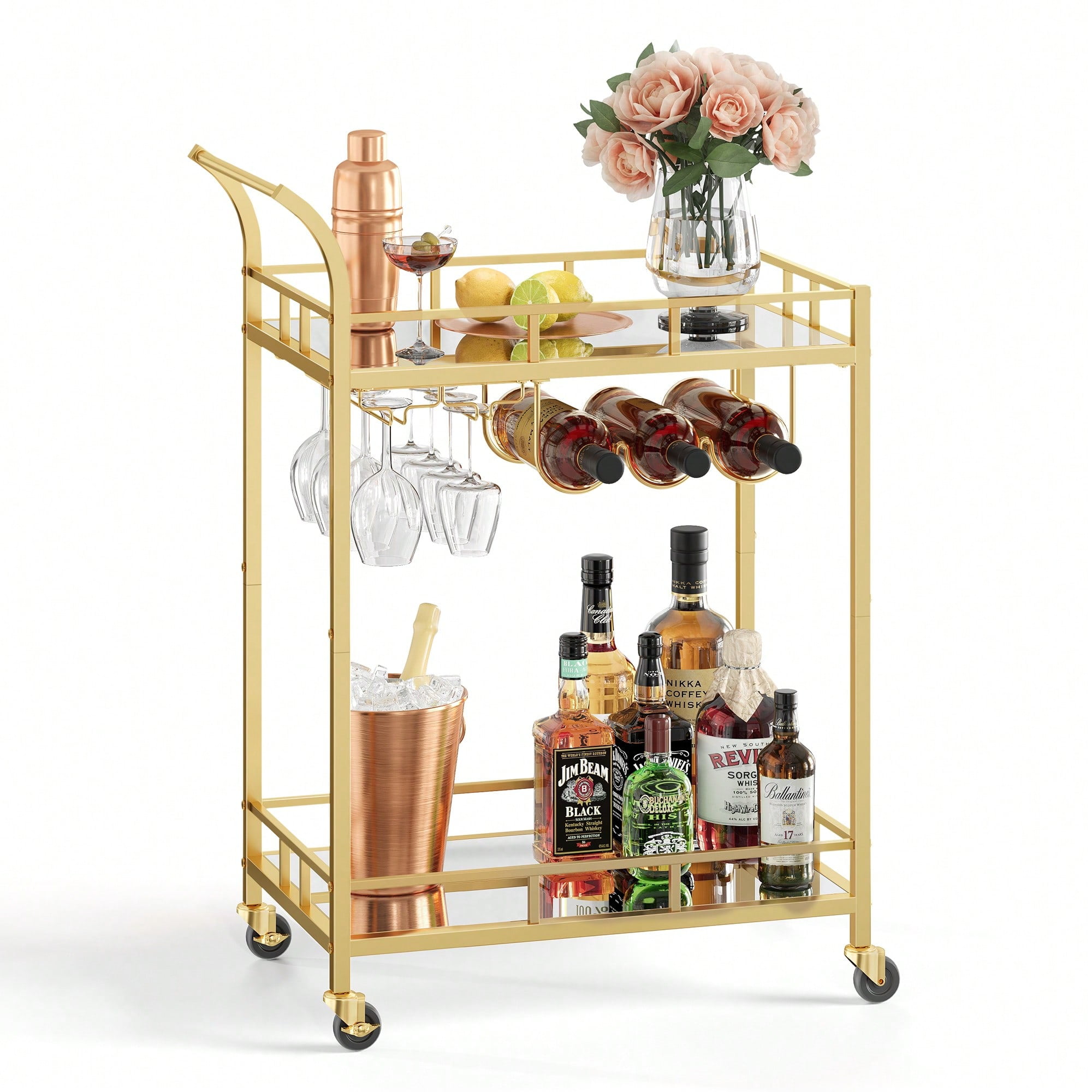 Bar Serving Cart with Mirrored Shelves – Rolling Wine Cart with Wine ...