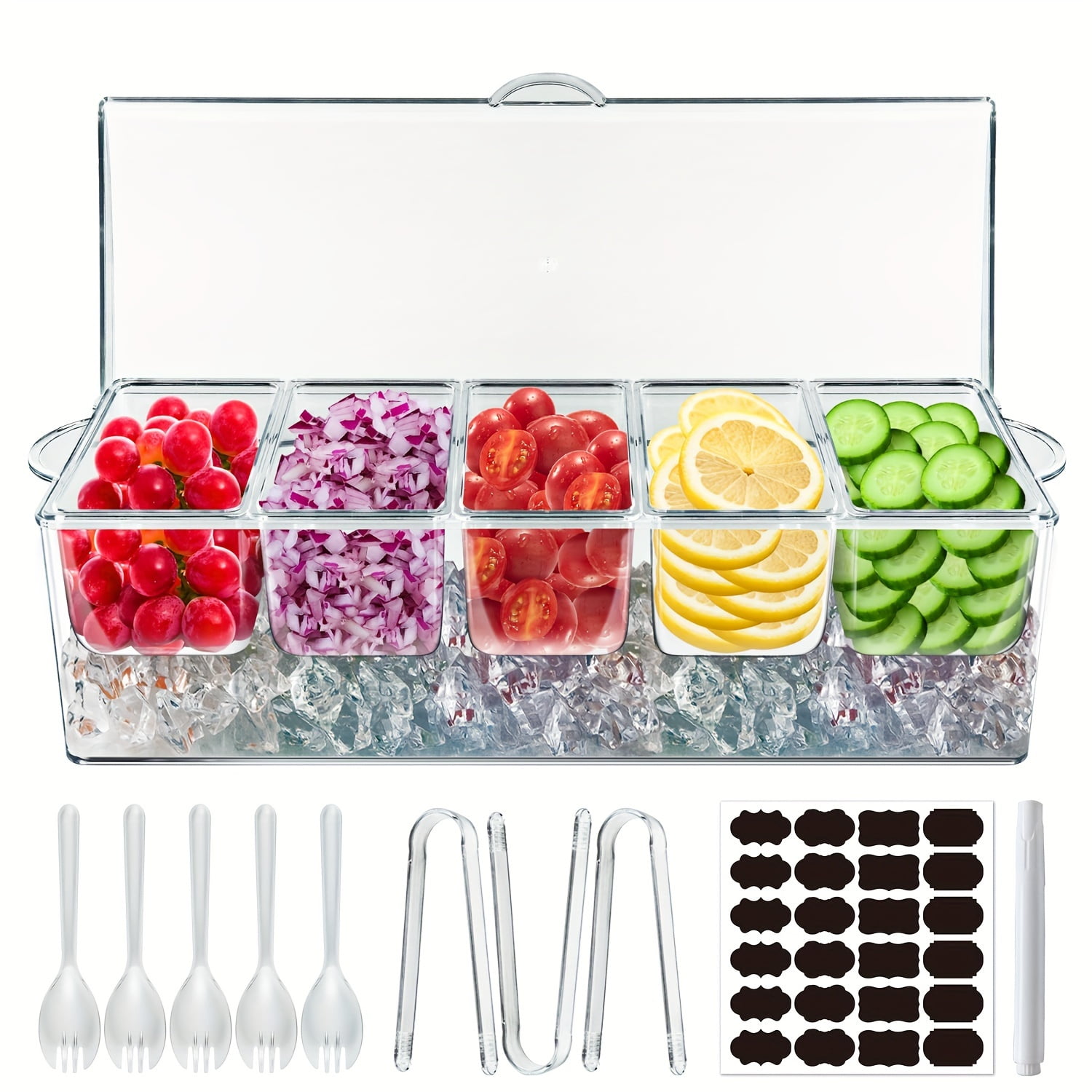 Bar Serving Tray On Ice with 5 Compartments Container, Fruit Trays for ...