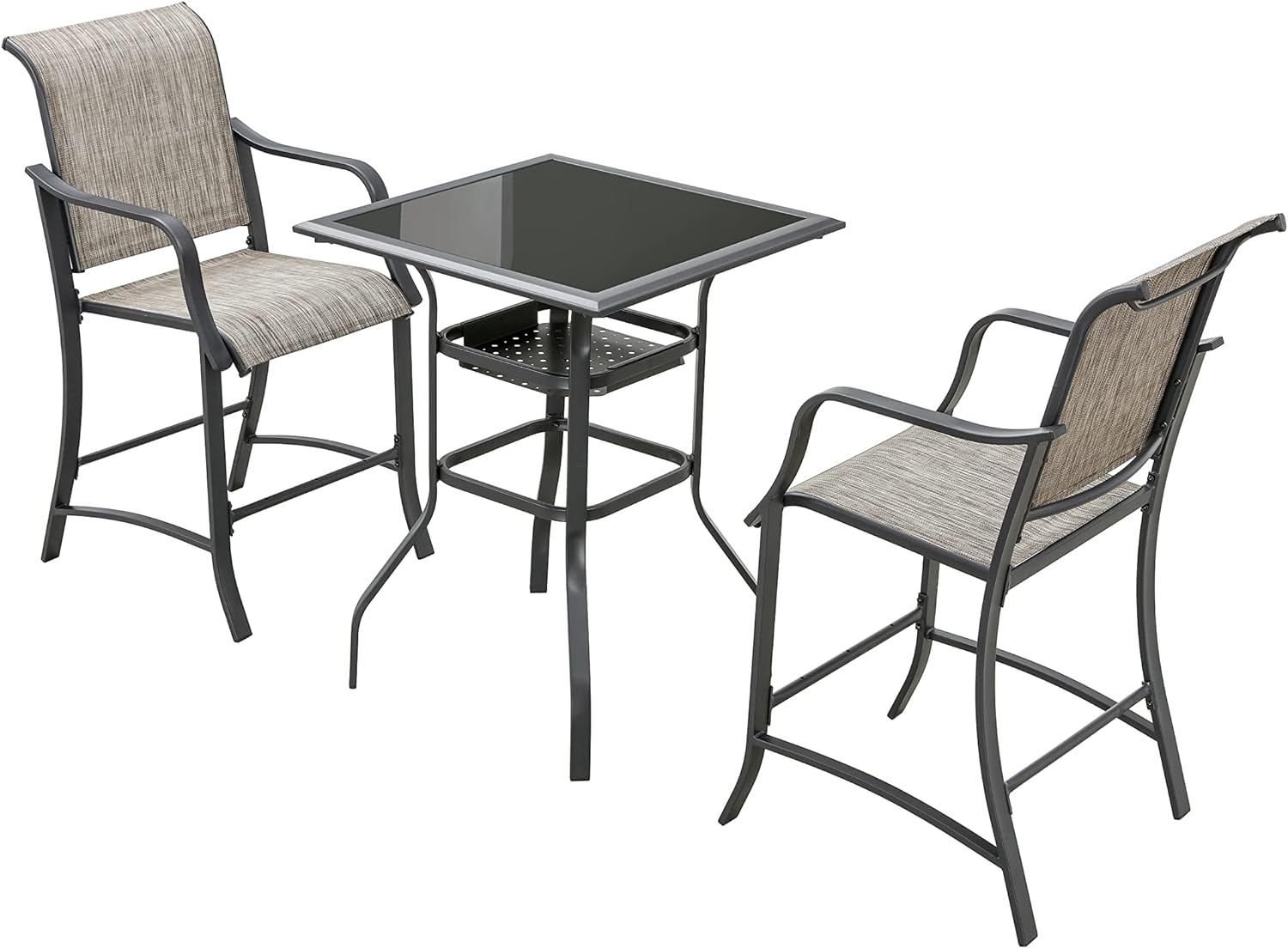 Bar Set 3 Piece Counter Height Stools Glass Top Tempered Tesilin ...