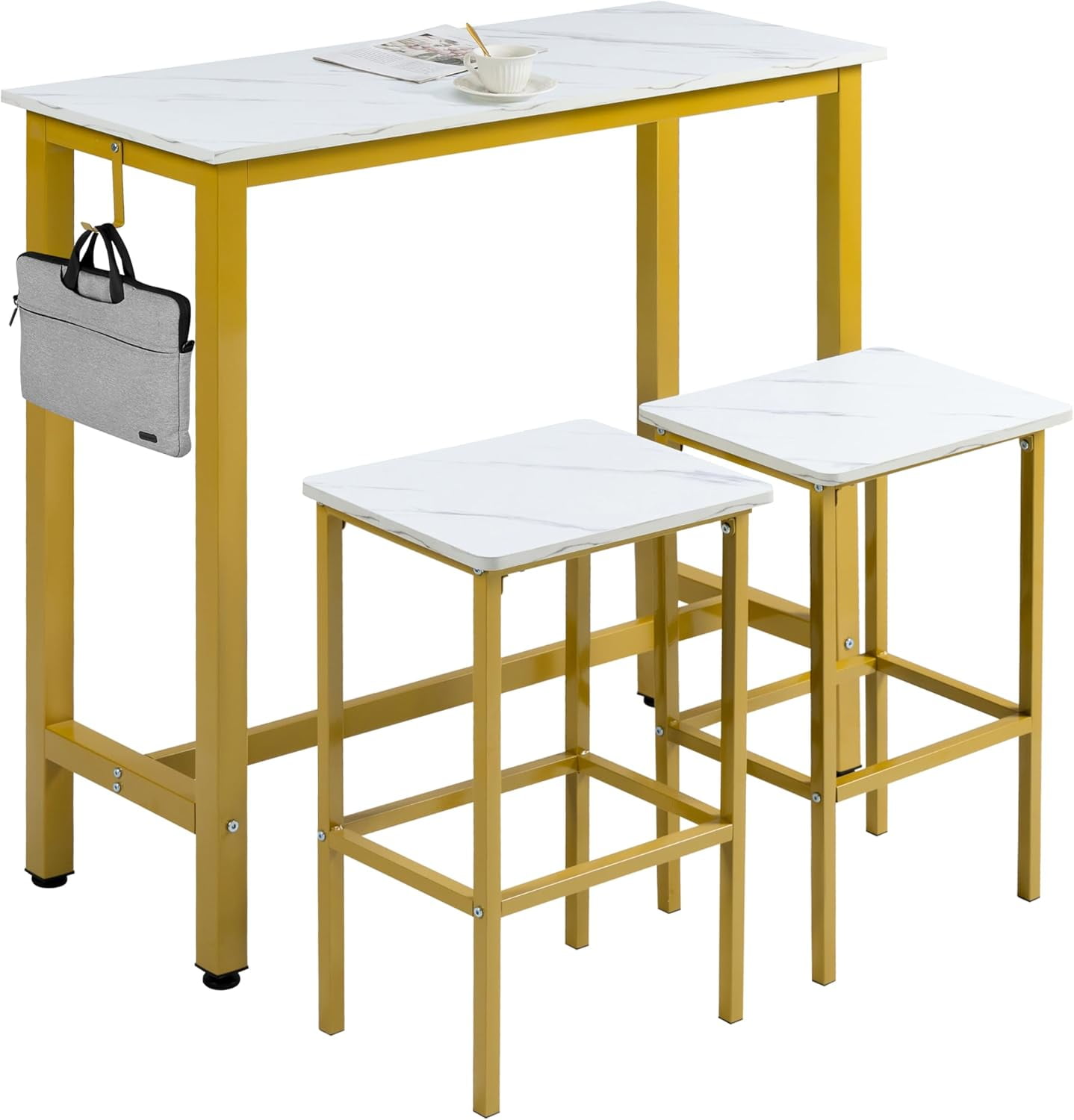 Bar Set 52.7" Pub High Top Rectangular Bar Height Bar with Stools Set ...