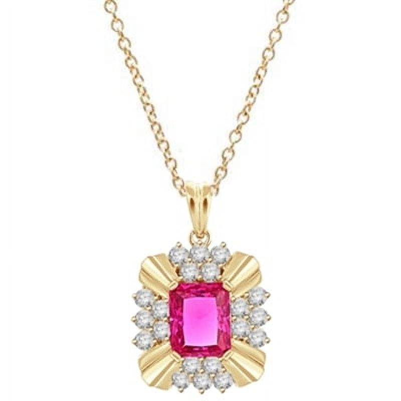 Bar Set Designer Pendant with Synthetic Emerald Cut Ruby Center and ...