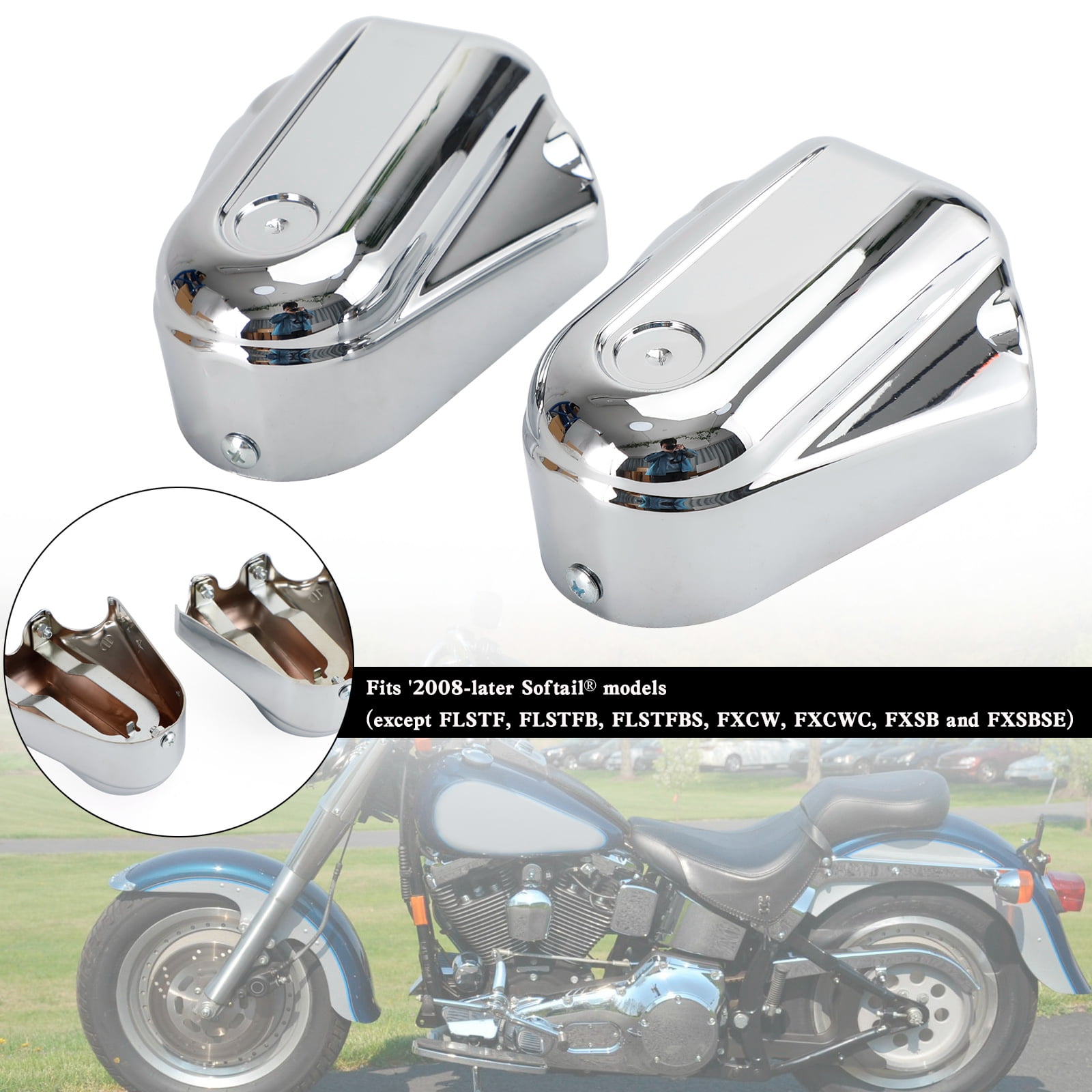 Chrome Rear Axle Swingarm Cover Kit for Harley Softail FLS/FLSTN (2008 ...