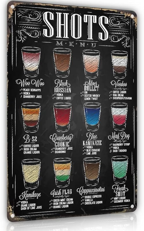 Bar Shots menu metal sign, vintage bar sign wall decor for your home ...