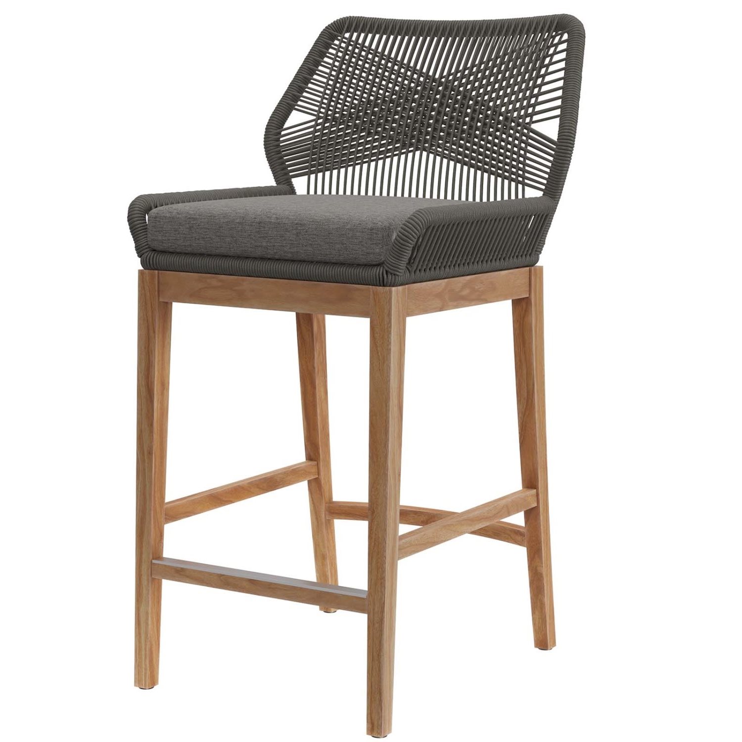 Bar Side Stool Chair, Grey Gray Natural, Fabric, Teak Wood, Outdoor ...